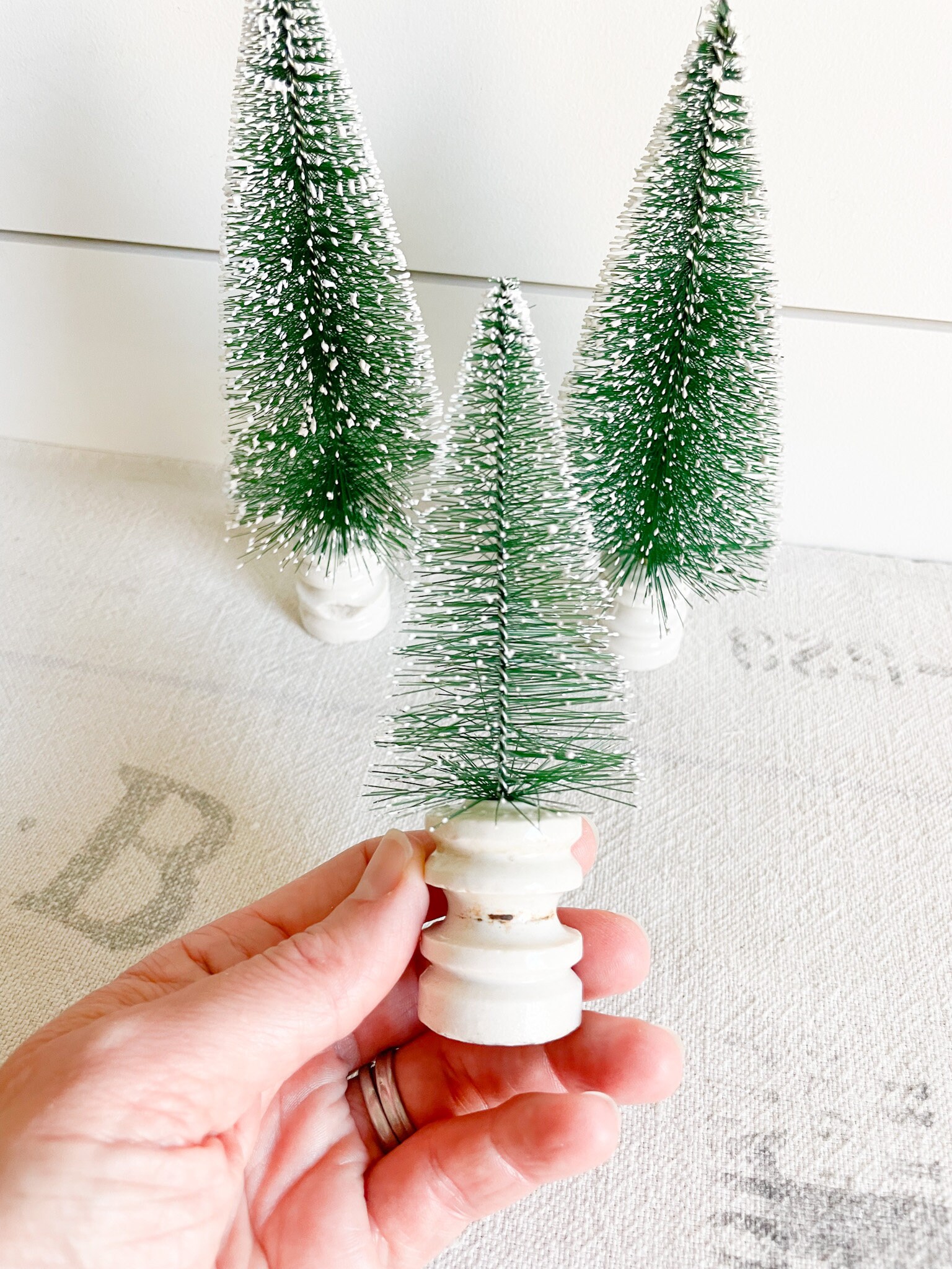 Set of Flocked Miniature Trees W/vintage Insulator Base - Etsy