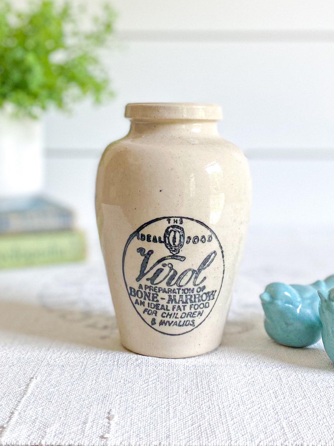 Large Virol Bone Marrow Antique English Advertising Pot; Stoneware ...