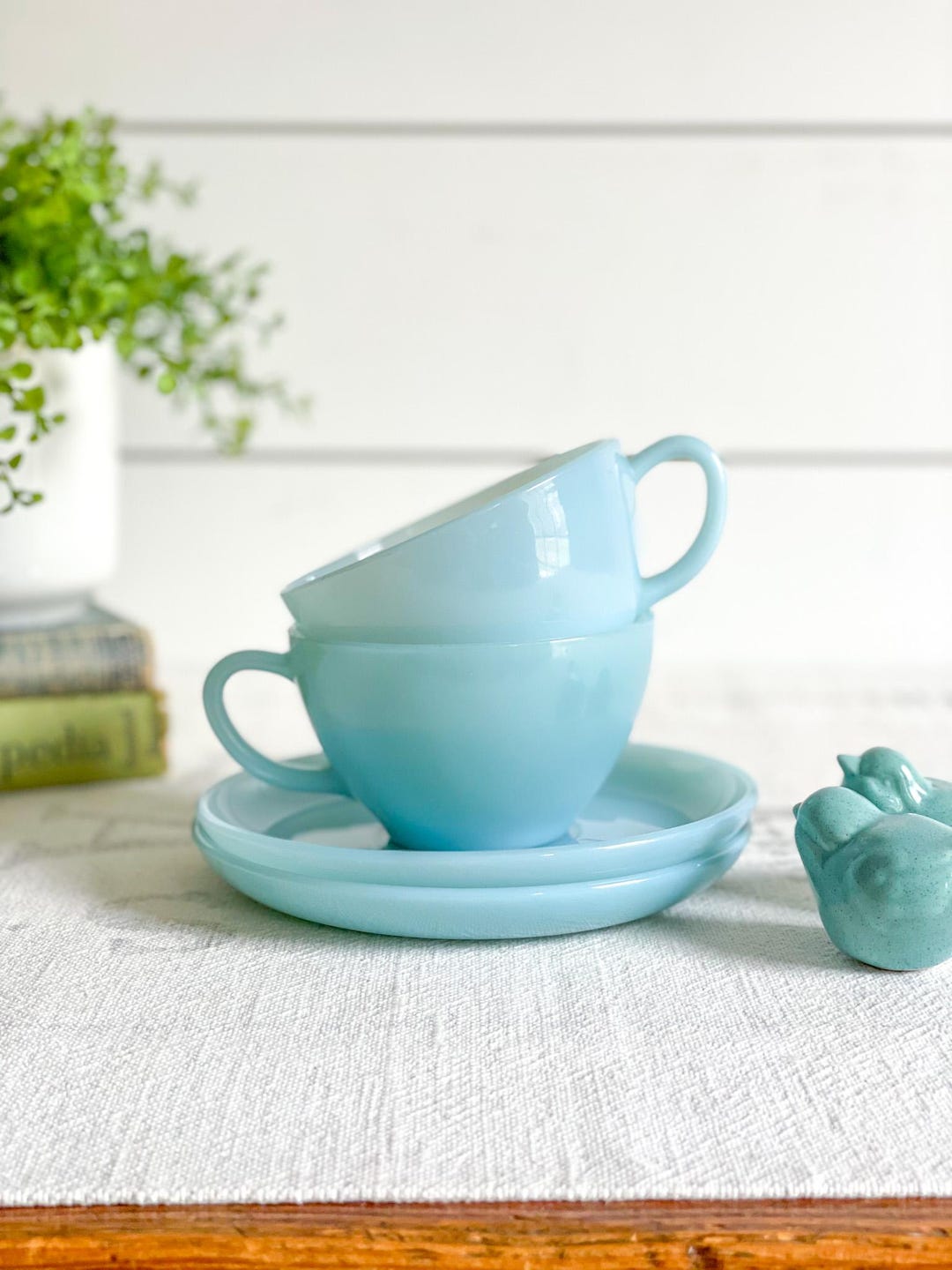 Vintage Fire King Turquoise Blue Cup & Saucer Set; Azurite, Delphite ...