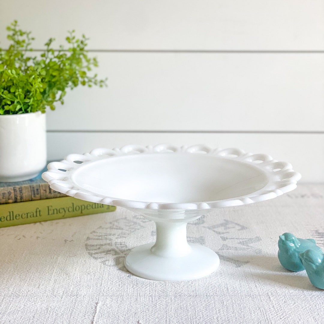 Vintage Milk Glass Open Lace-edge Compote White Glass Scalloped Edge ...