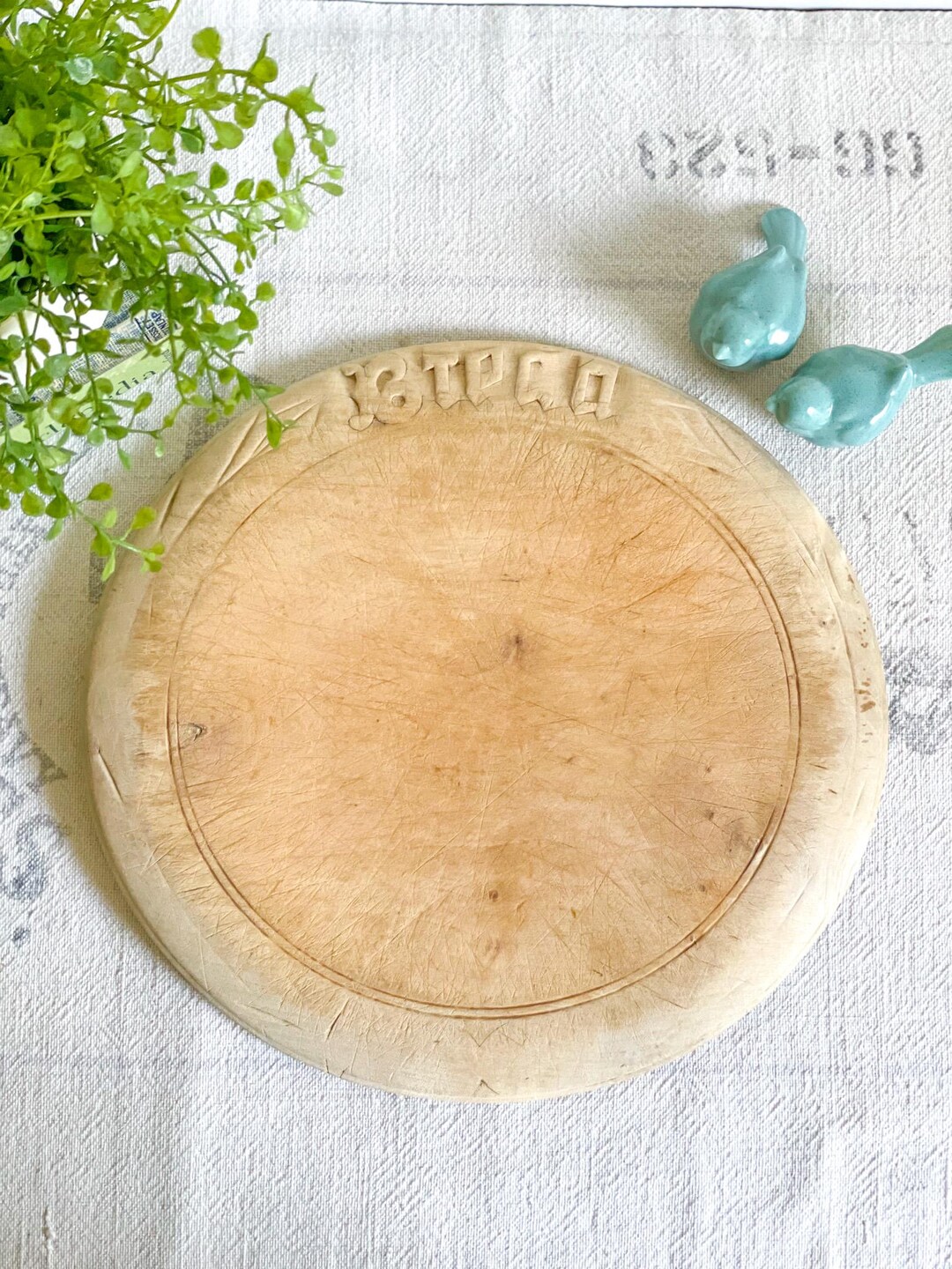 Tabla de pan de madera antigua; tabla de cortar pan redonda de madera ...