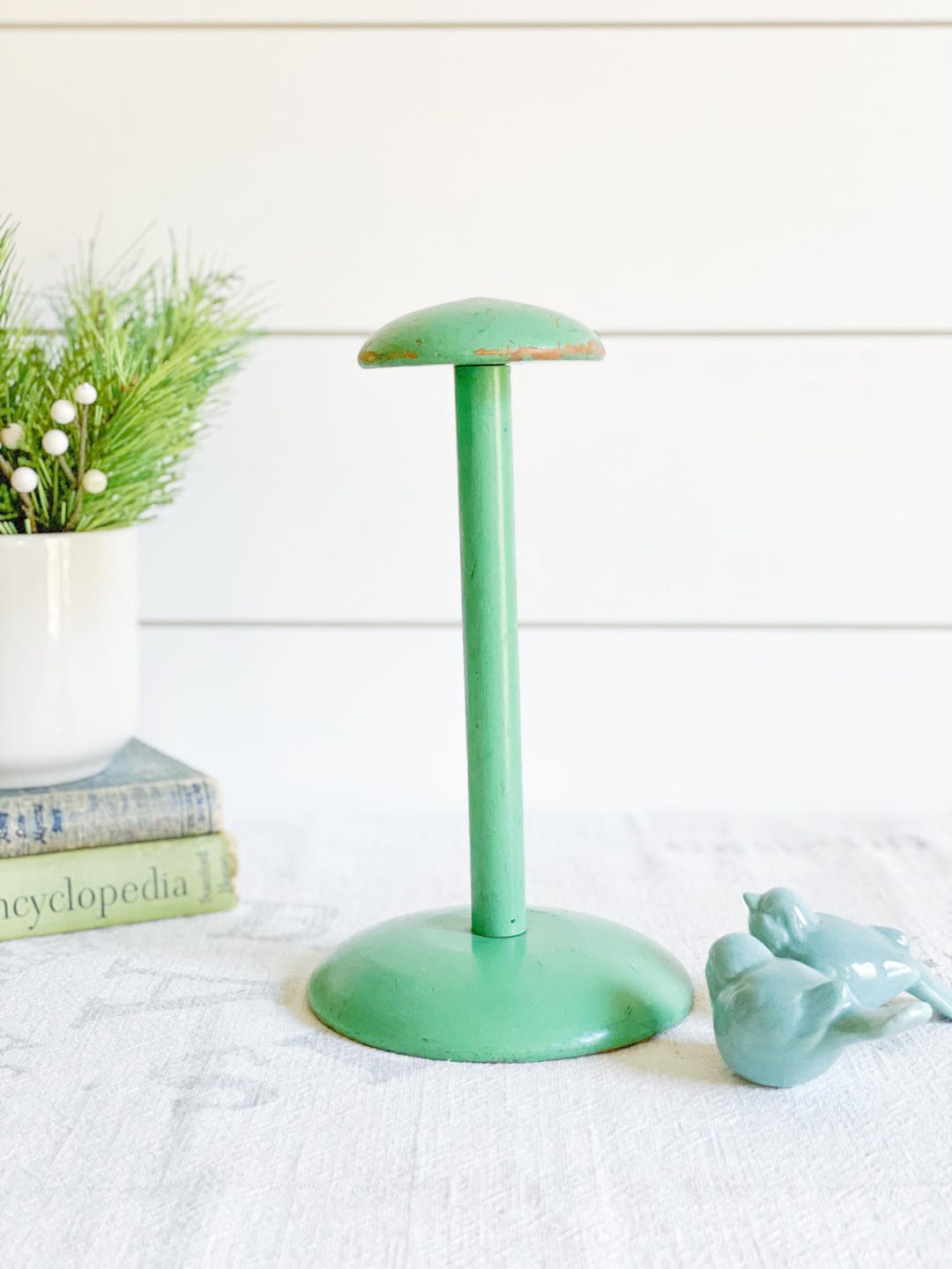 Vintage Green Wooden Hat Stand; Chippy Green Milliner's Hat Display ...