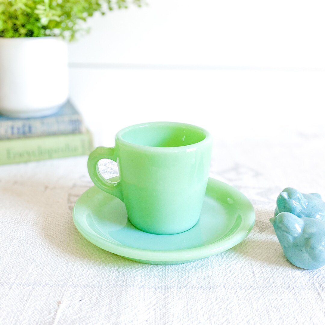 Fire King Jadeite Restaurant Ware Cup & Saucer; Small Chunky Jadite Tea ...