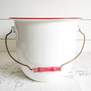 Vintage White Enamel Slop Bucket; White & Red Waste Pail; Enamelware ...