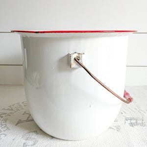 Vintage White Enamel Slop Bucket; White & Red Waste Pail; Enamelware ...