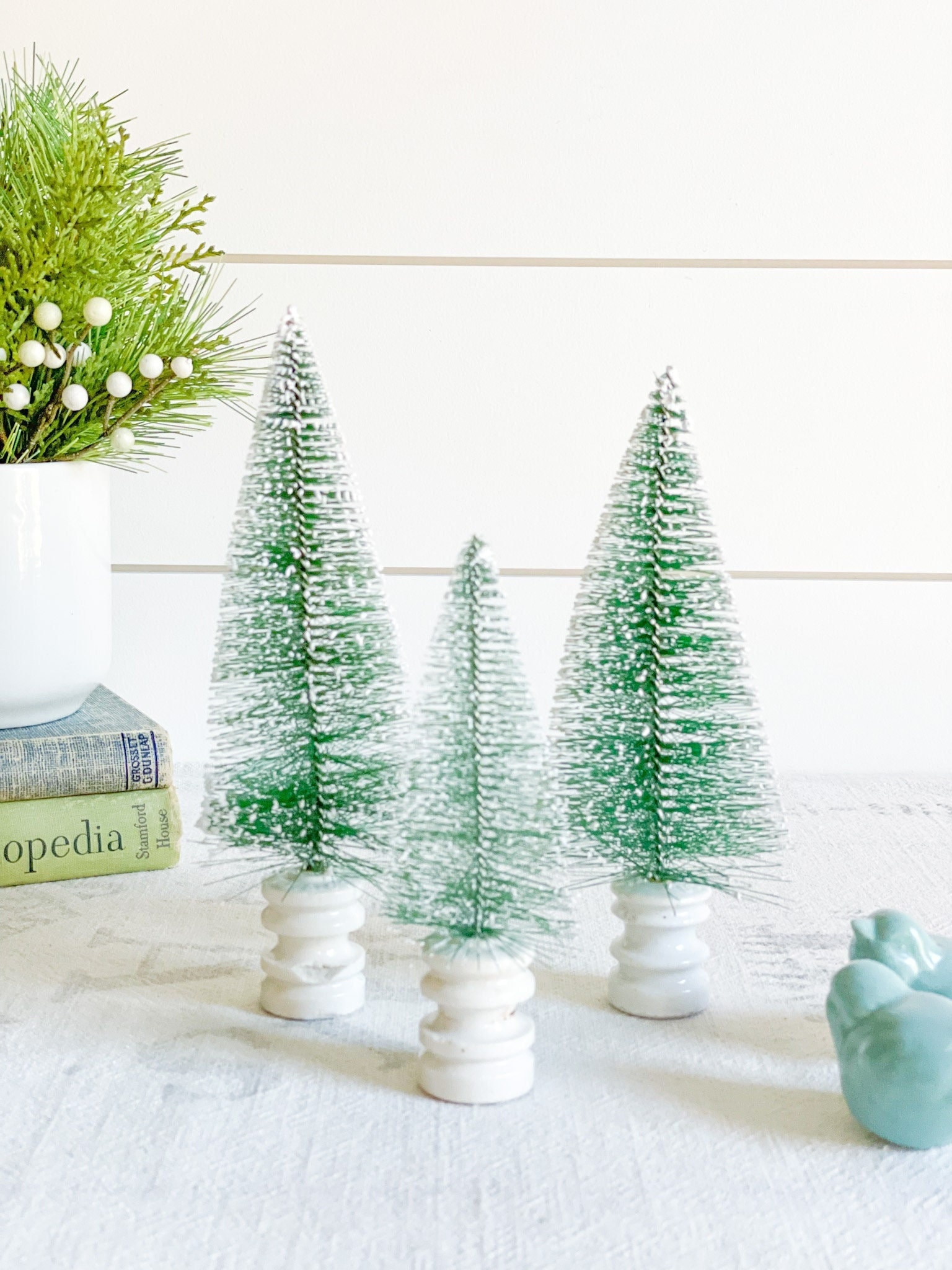 Set of Flocked Miniature Trees W/vintage Insulator Base - Etsy