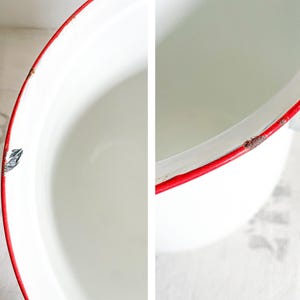 Vintage White Enamel Slop Bucket; White & Red Waste Pail; Enamelware ...