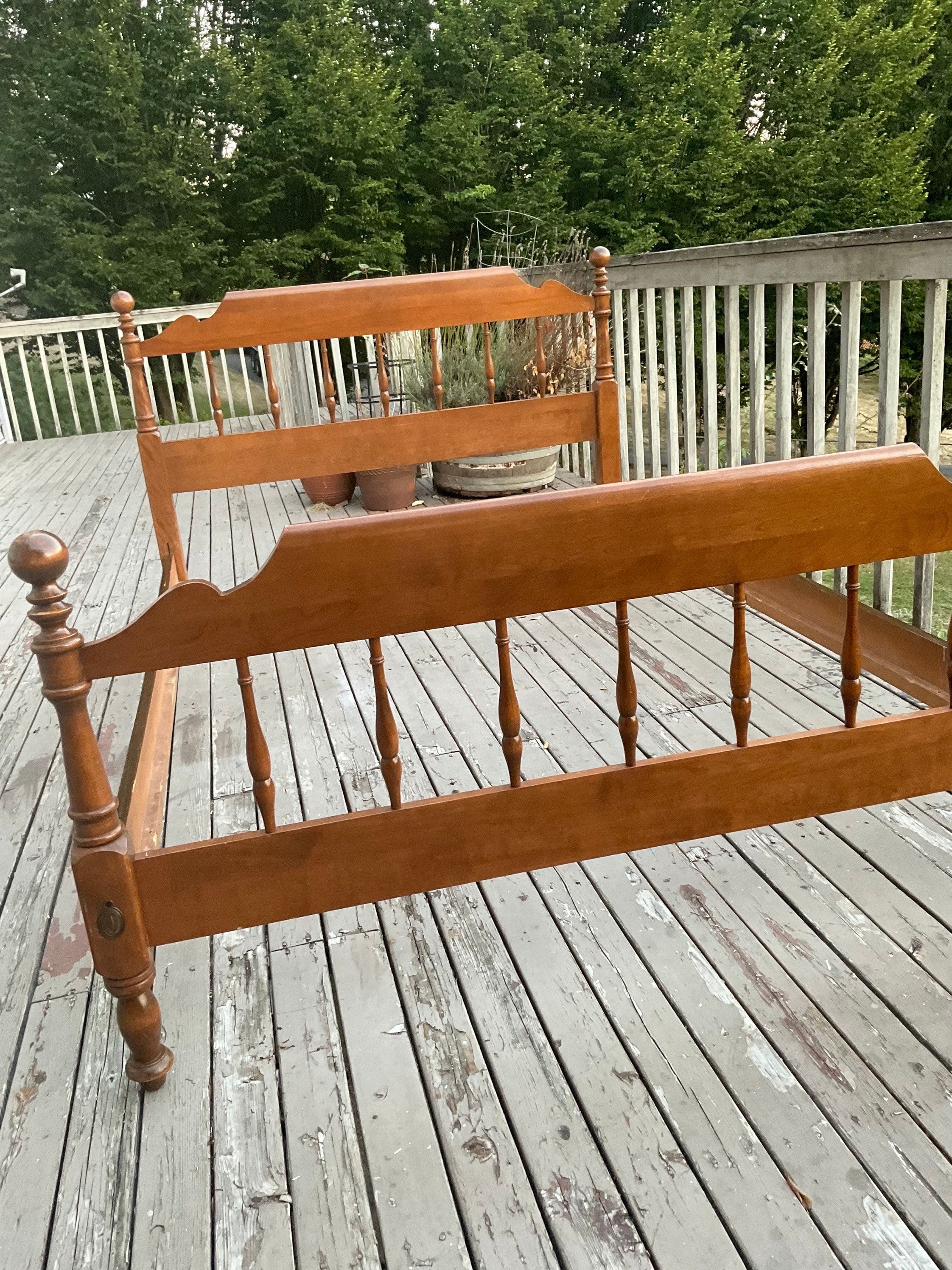 Pair of Vintage Maple Spindle. Spool Full Size Bed Frames. Farmhouse ...