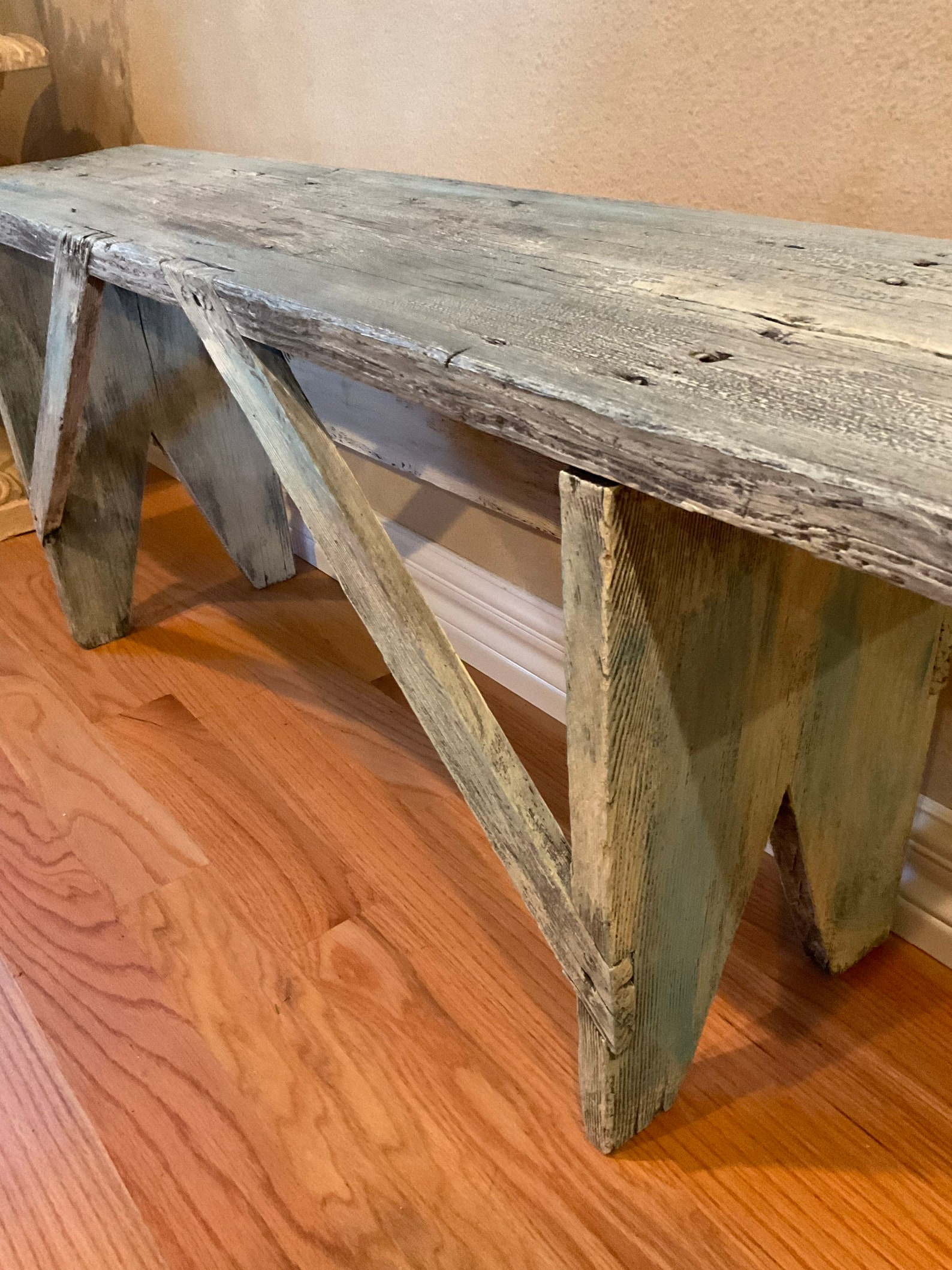 Antique Wooden Bench. Farmhouse Bench.folk Art Bench. Shabby Chic Bench ...
