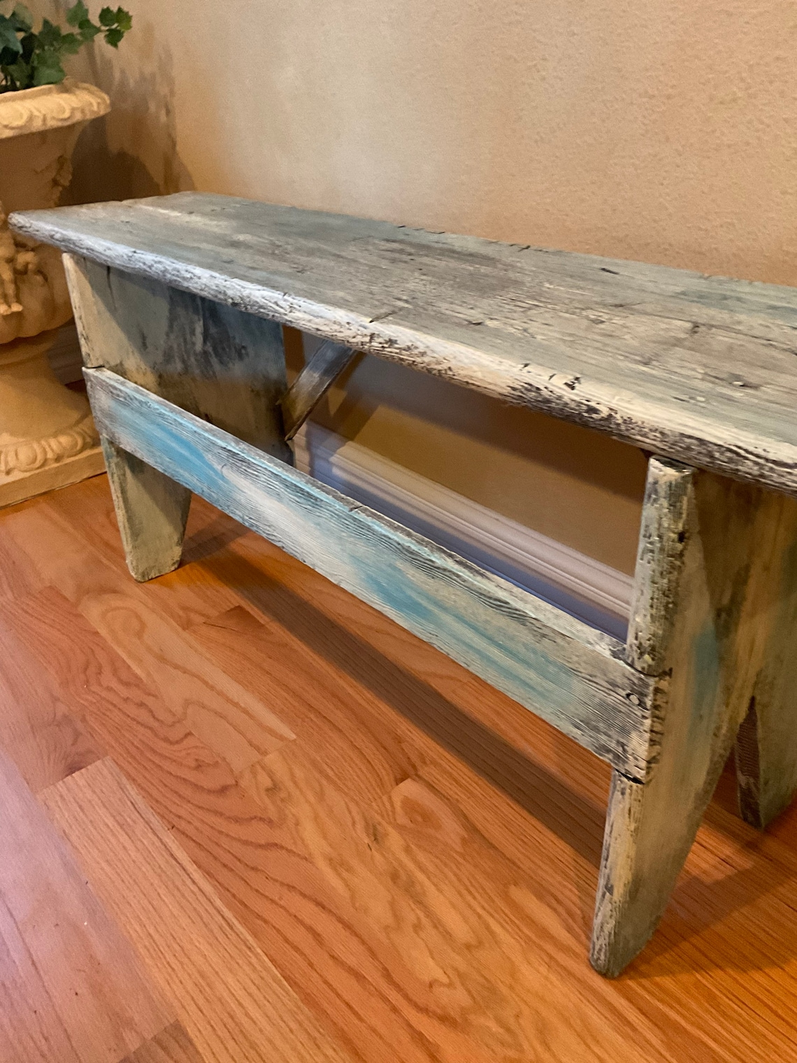 Antique Wooden Bench. Farmhouse Bench.folk Art Bench. Shabby Chic Bench ...