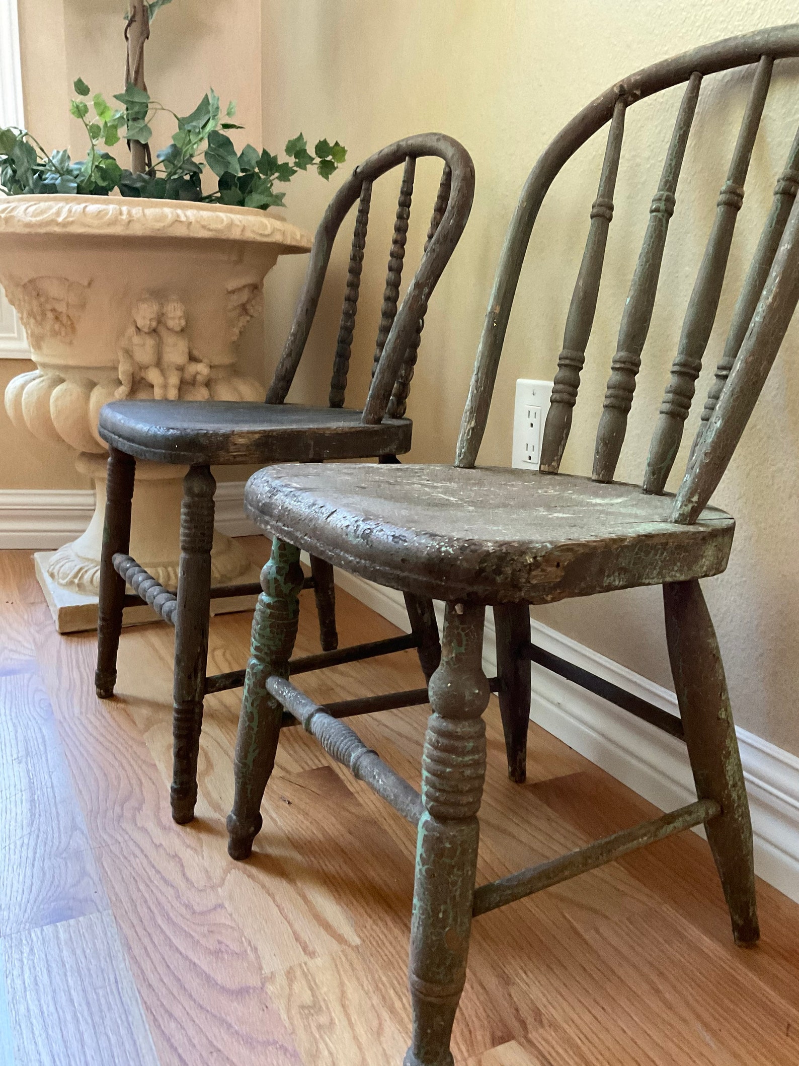 Primitive Windsor Antique Spindle Spool Childs Chairs. Pair of Two ...