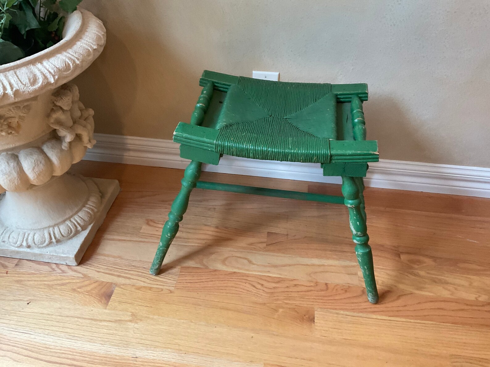 Vintage English Fireside Stool Green Spindle Spool Bench - Etsy