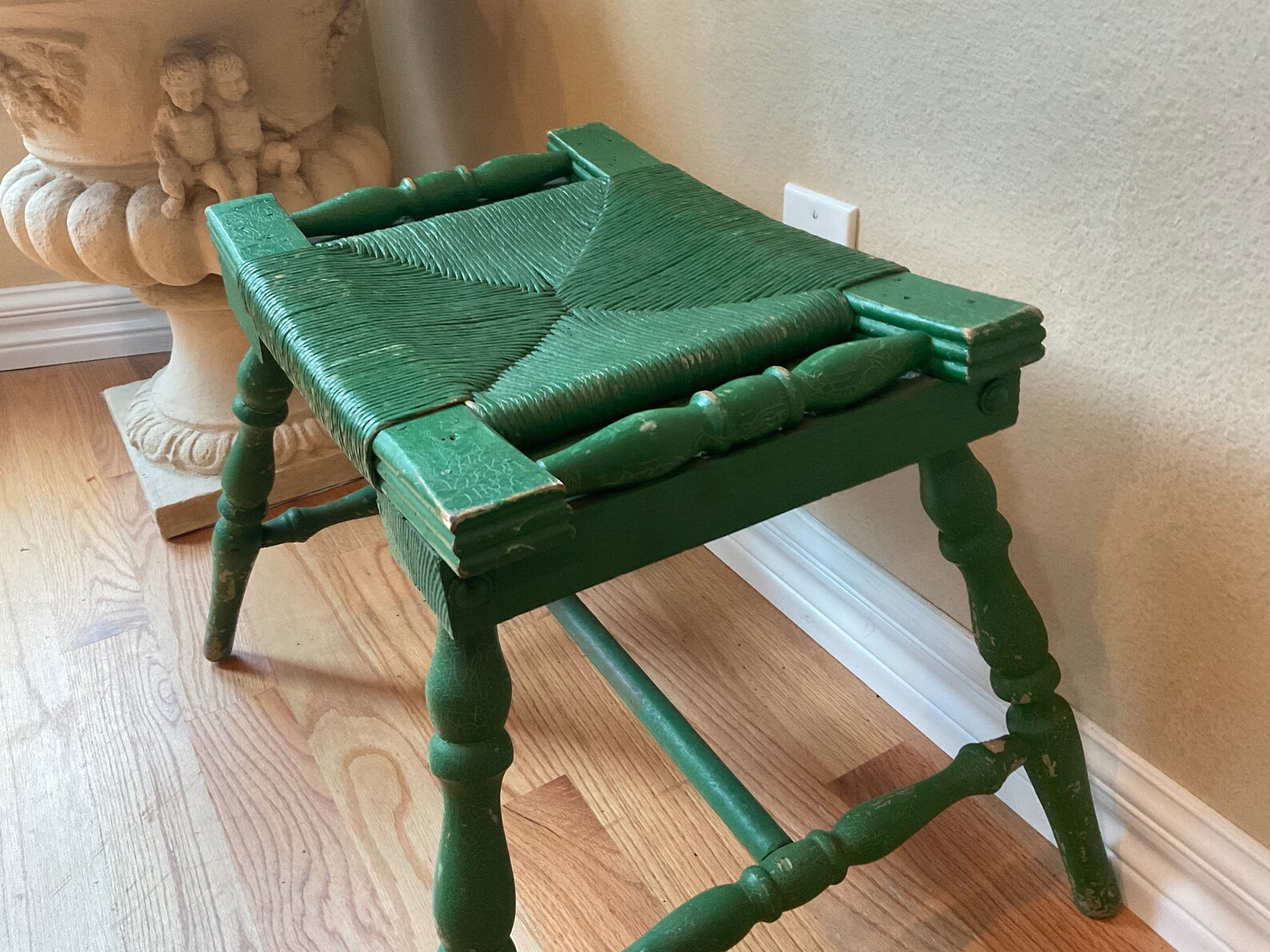 Vintage English Fireside Stool Green Spindle Spool Bench | Etsy