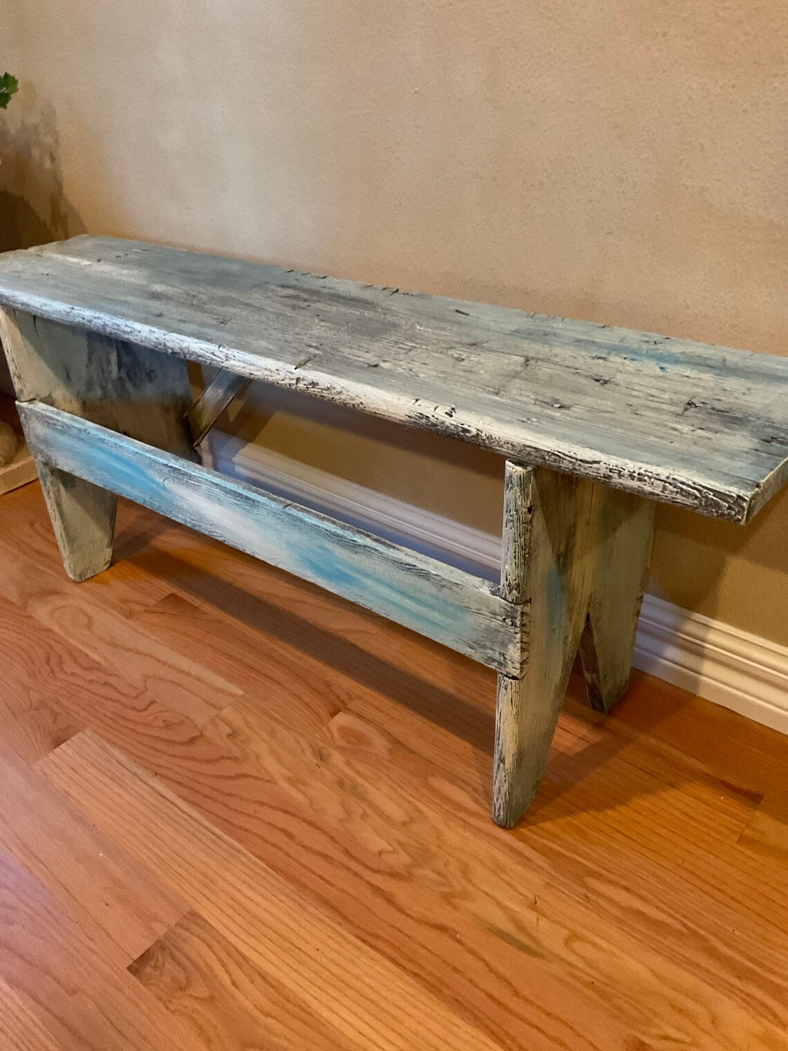 Antique Wooden Bench. Farmhouse Bench.folk Art Bench. Shabby Chic Bench ...