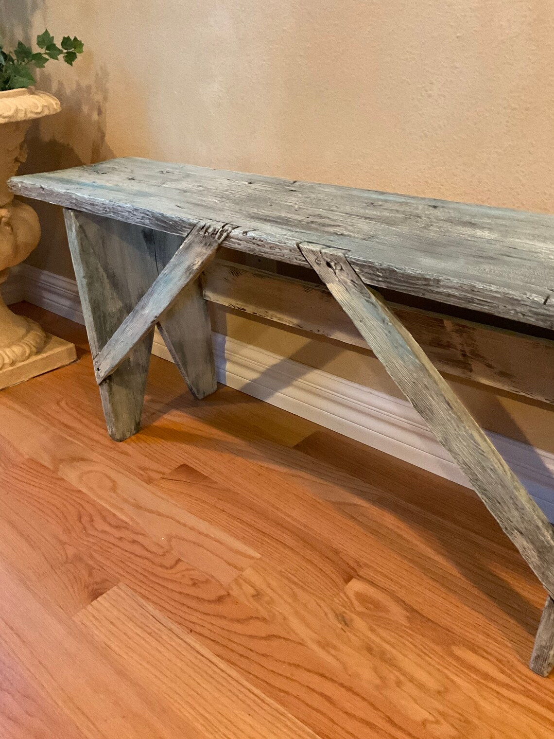 Antique Wooden Bench. Farmhouse Bench.folk Art Bench. Shabby Chic Bench ...