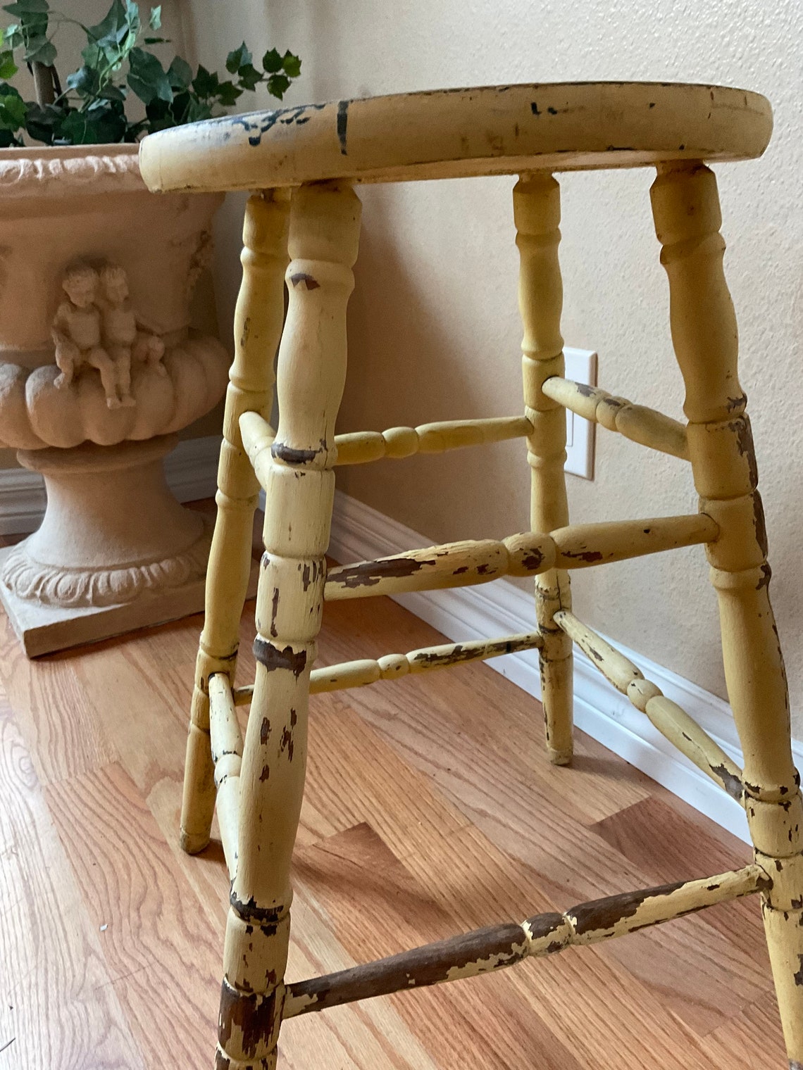 Antique Spindle Spool Stool/side Table. Folk Art Yellow Chair. - Etsy