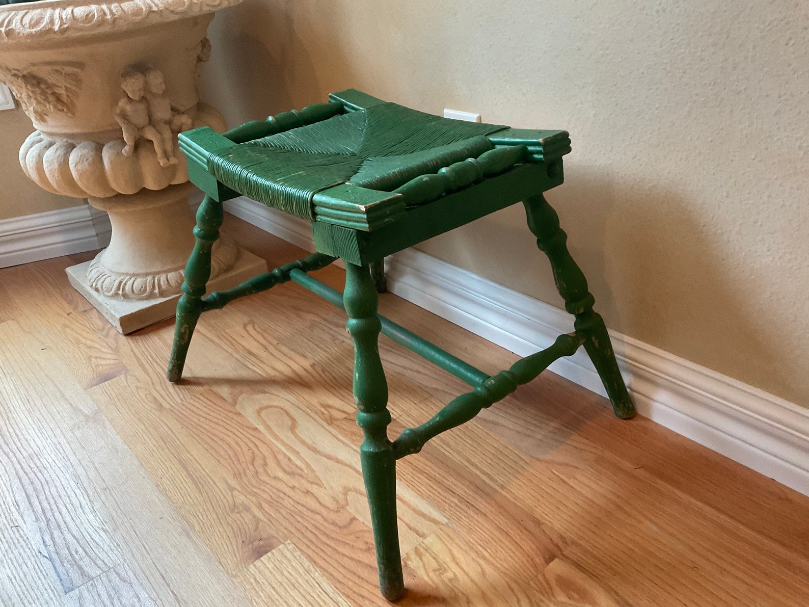 Vintage English Fireside Stool Green Spindle Spool Bench - Etsy
