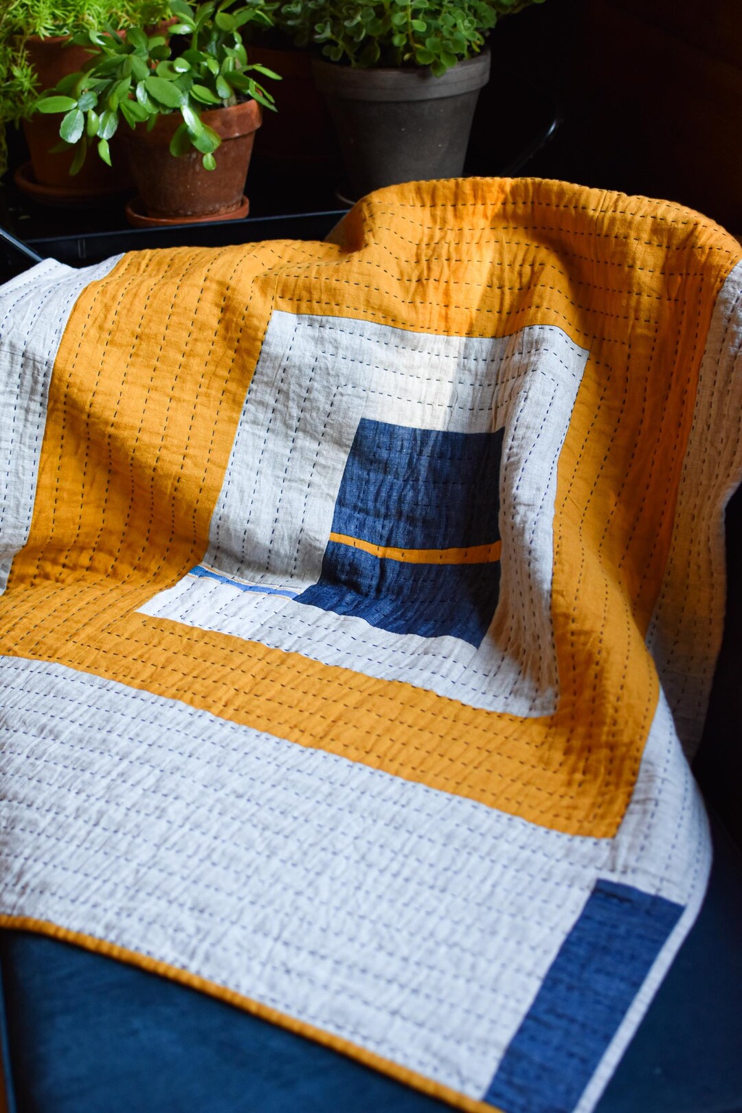 Throw Quilt: blue/gold Abstract Modern Improv - Etsy