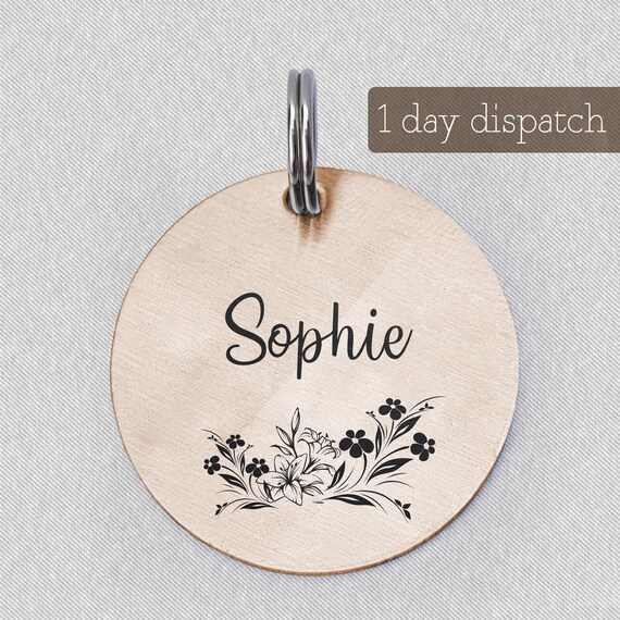 Floral Dog Tag Dog ID Tag Personalized Pet ID Tag Custom | Etsy