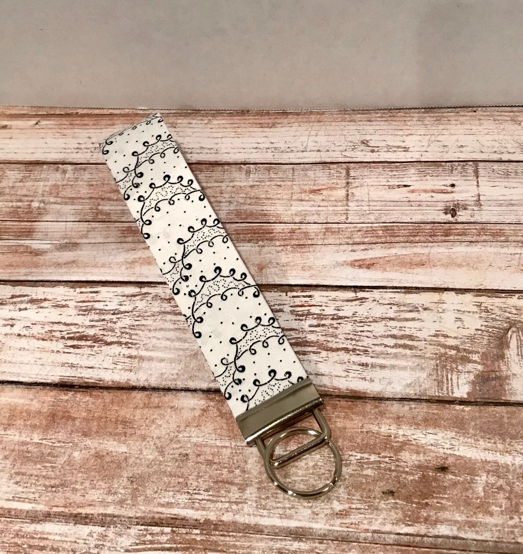 White With Black Cotton Key Ring, Key Fob, Key Chain, Wristlet - Etsy ...