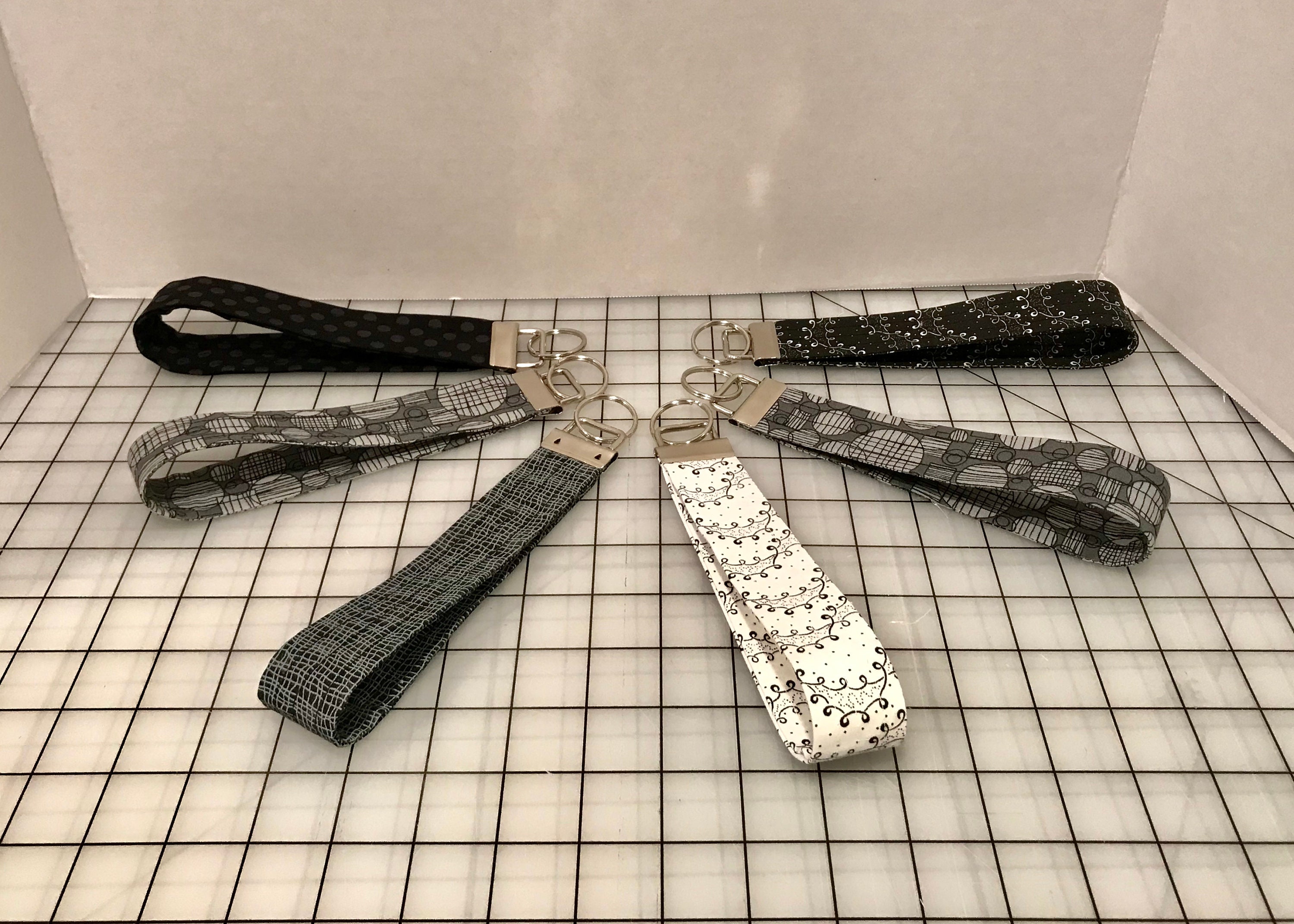 White With Black Cotton Key Ring, Key Fob, Key Chain, Wristlet - Etsy ...