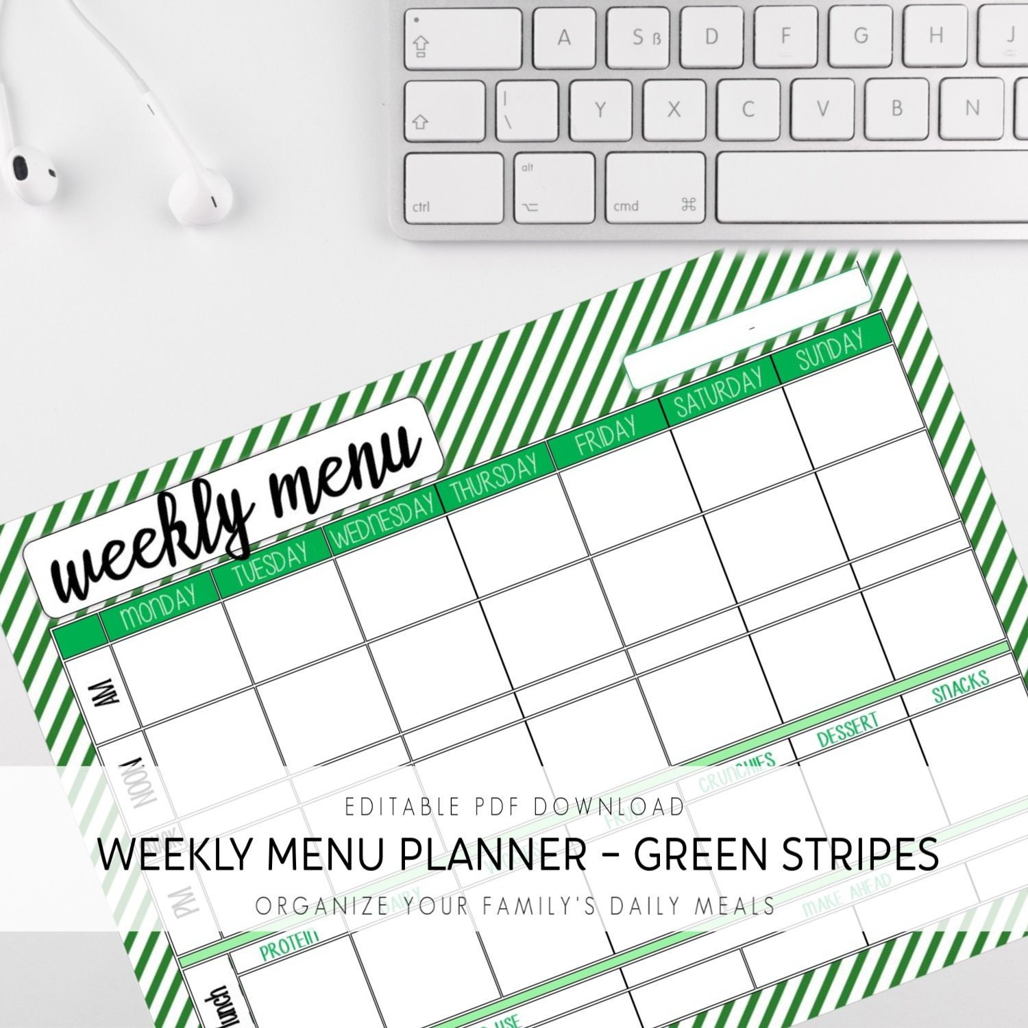 Paper & Party Supplies Green Menu Planner Printable Calendars ...