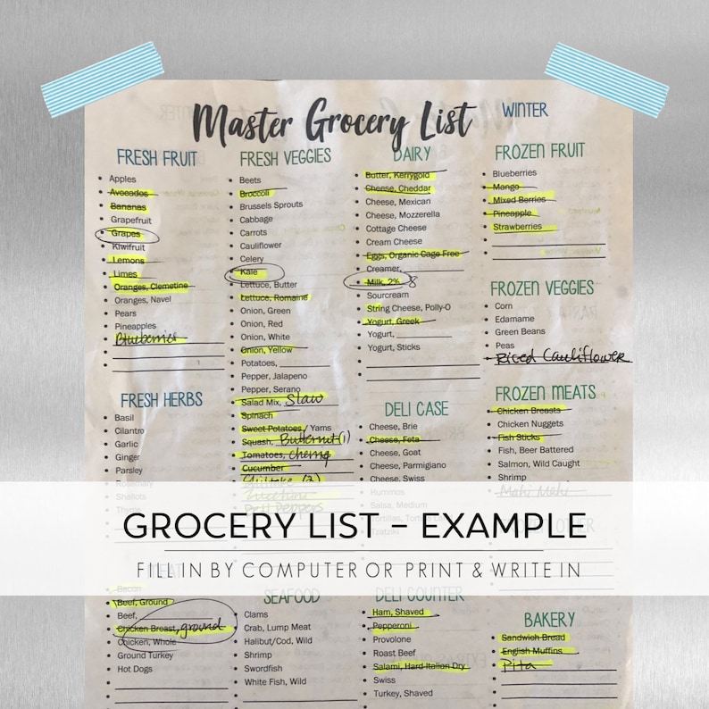Master Grocery List Template ǀ Master Grocery List ǀ Shopping - Etsy