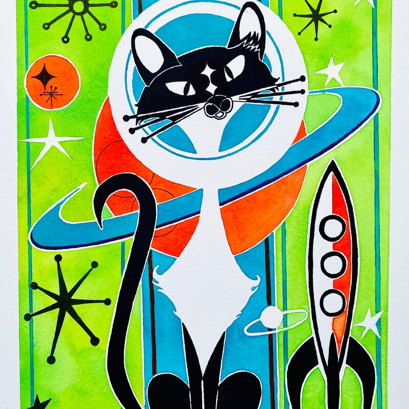 Space Cat Painting - Etsy