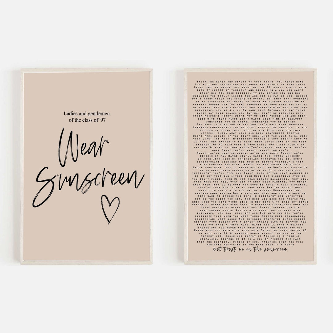 Wear Sunscreen Lyrics Print Set Light Beige Print Set Detail - Etsy France