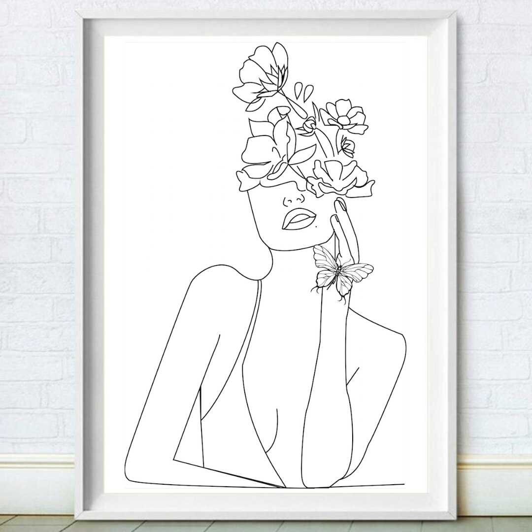 Female Flowers Line Drawing Print - Etsy