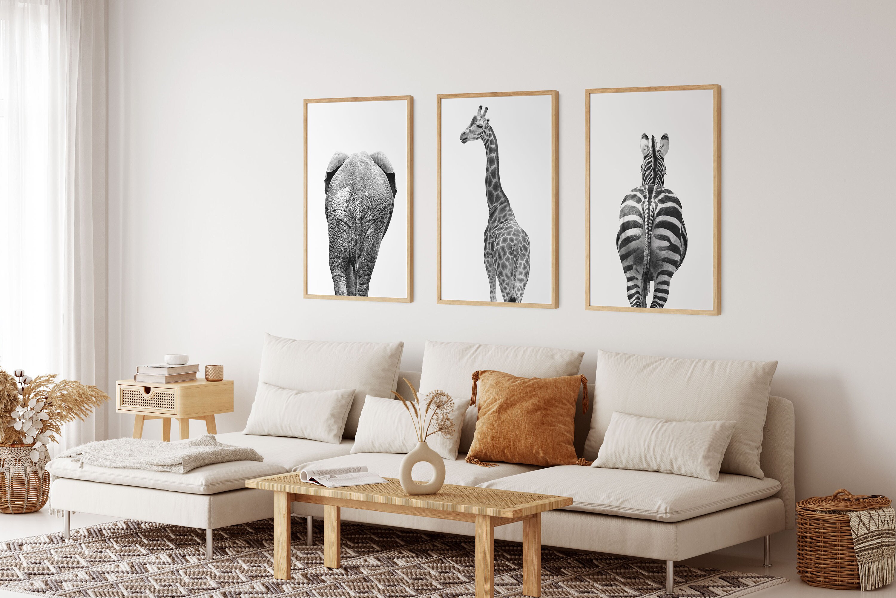 Animal Bums- Bathroom Print Set of 3, Black and White Animal Bum Set ...