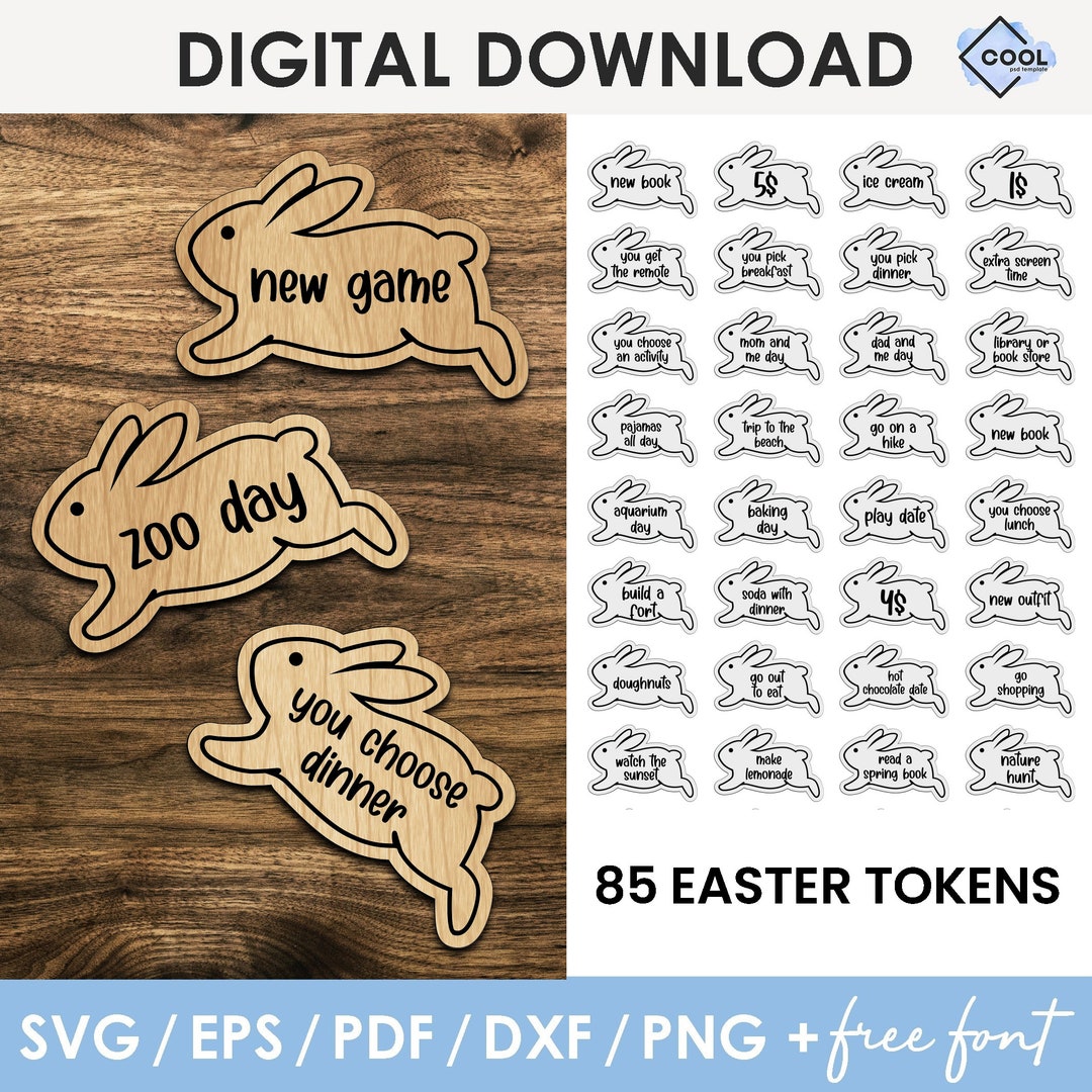 Easter Basket Tokens SVG, Bundle, Easter Bunny Shape Tokens, Redeemable ...