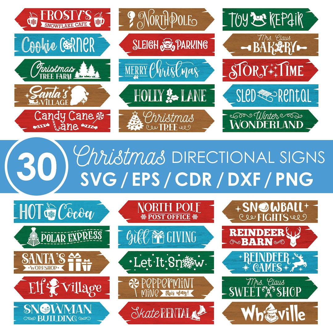 Christmas Direction Post Signs Svg, BUNDLE, Farmhouse Christmas Svg ...
