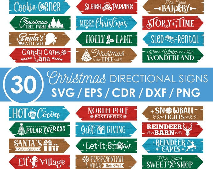 Christmas Direction Post Signs Svg Bundle, Christmas Directional Post ...