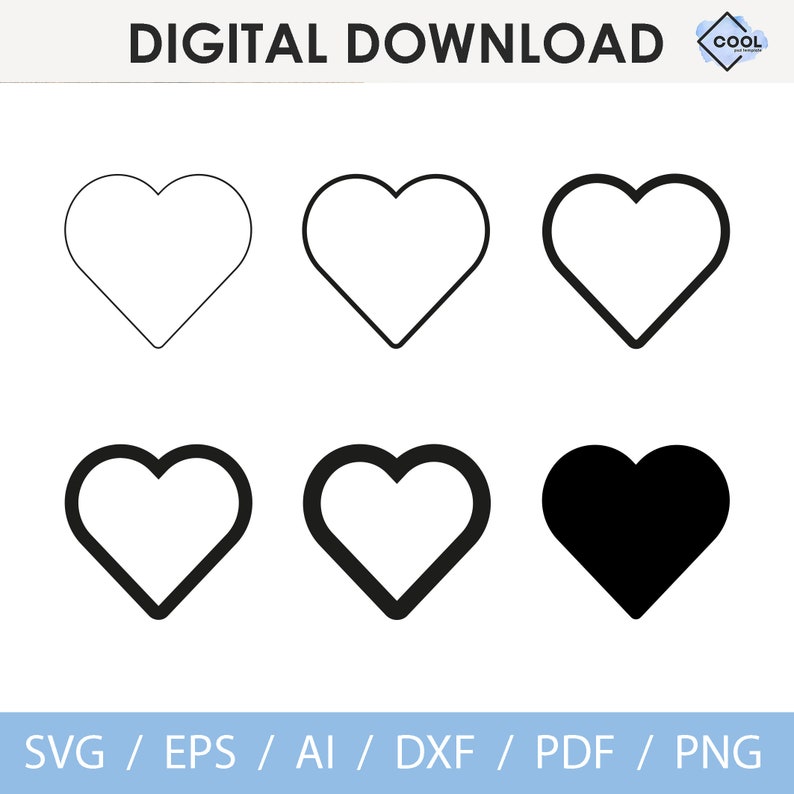 Hearts Outline Svg, BUNDLE, Solid Heart Shape, Valentine's Day Svg ...