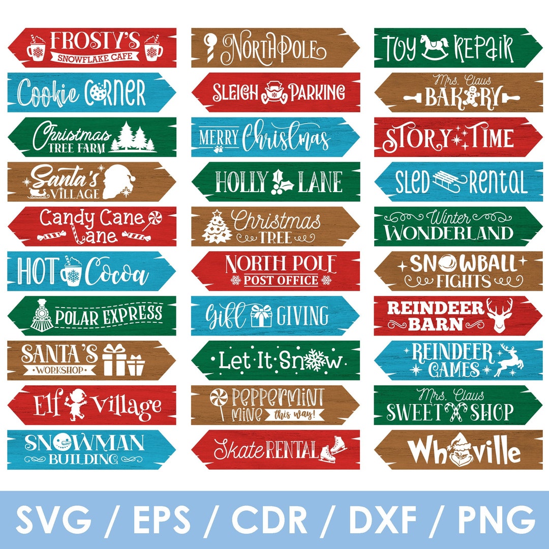 Big BUNDLE, Christmas Direction Post Signs Svg, Farmhouse Christmas Svg ...
