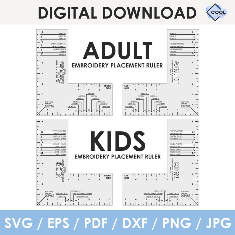 Machine Embroidery Logo Placement Ruler Guides, BUNDLE, Adult + Kids ...