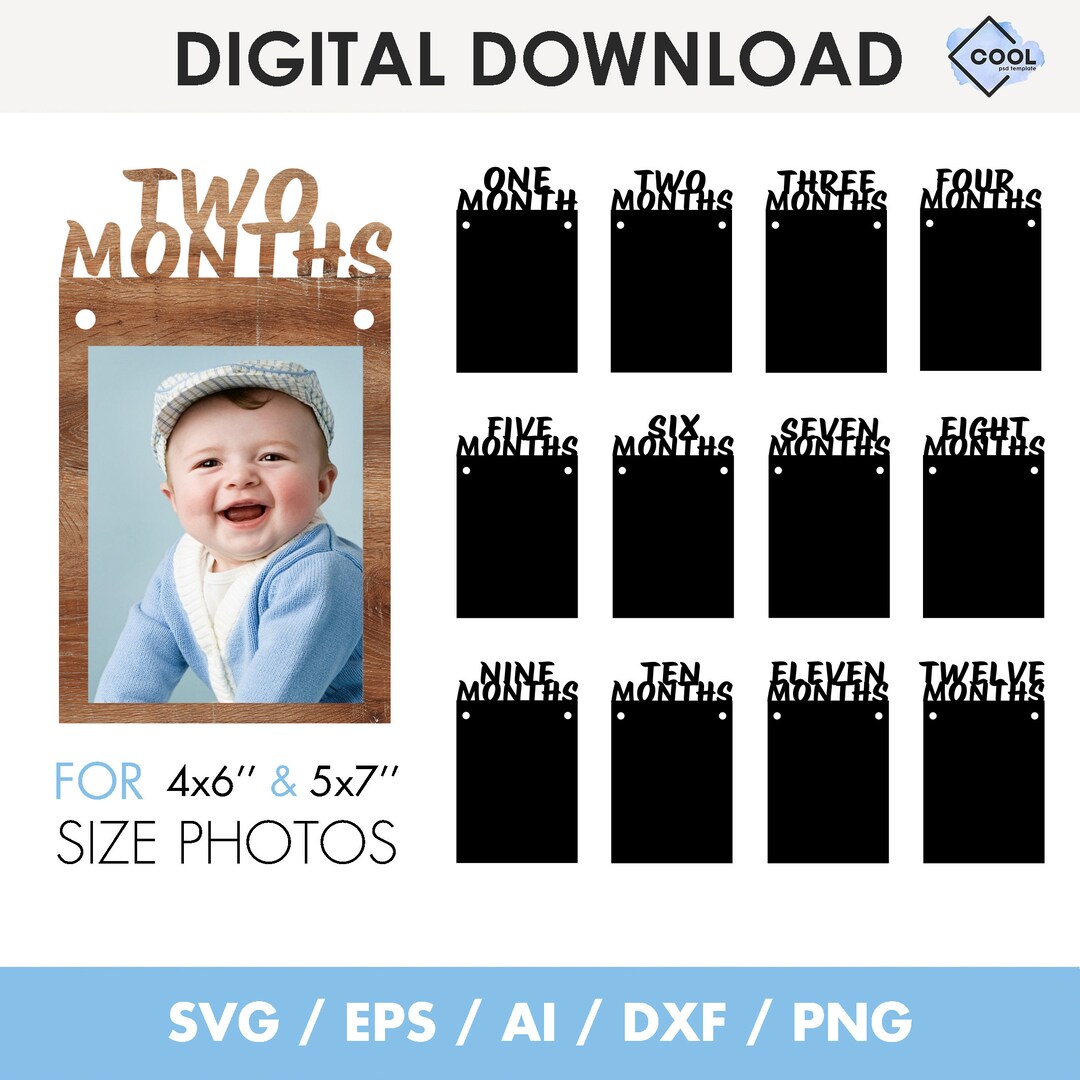Baby 1st Birthday Photo Banner SVG: Monthly Milestone Bunting (digital ...