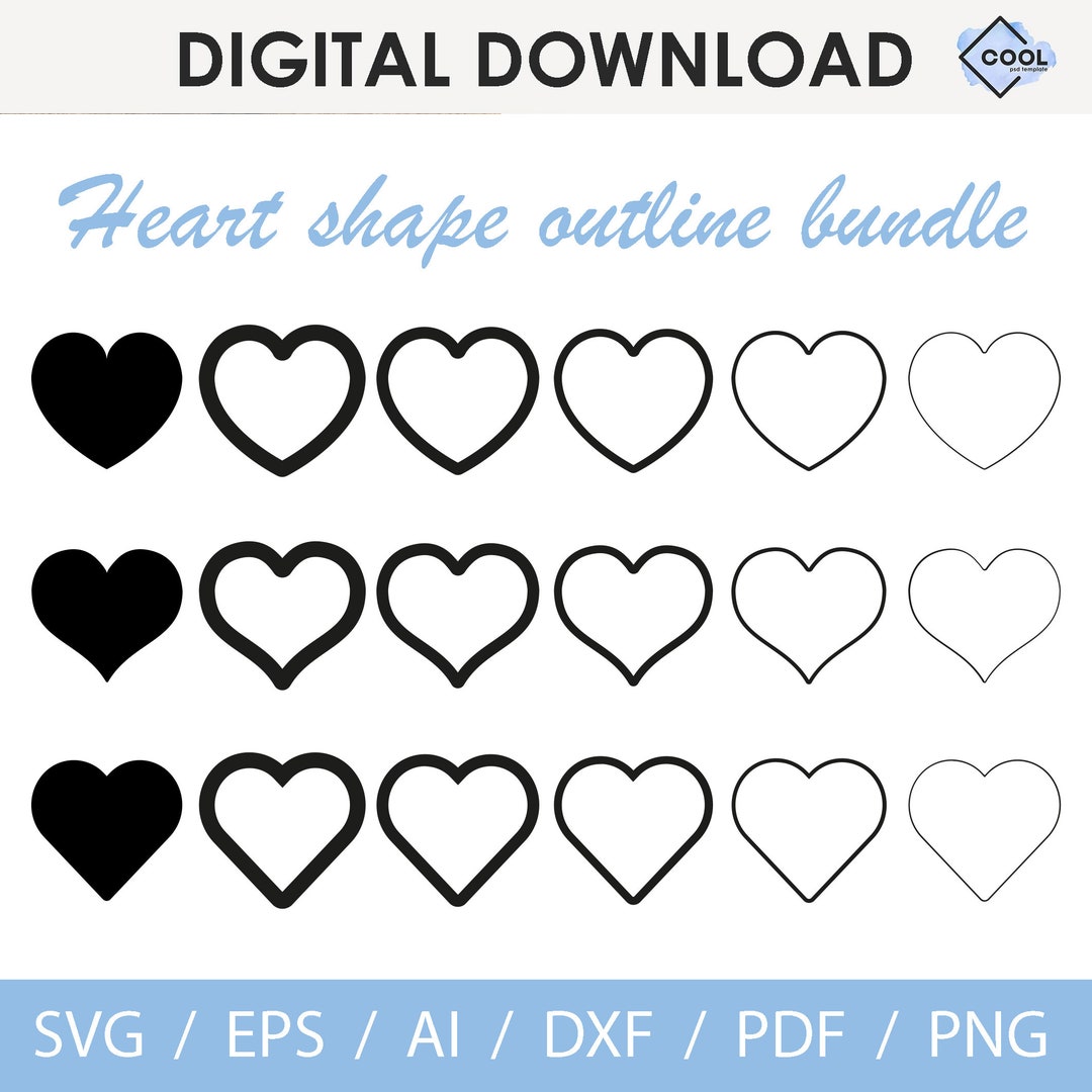 Hearts Outline Svg, BUNDLE, Solid Heart Shape, Valentine's Day Svg ...