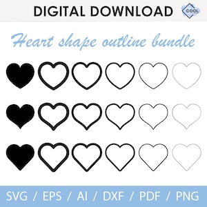 Hearts Outline Svg, BUNDLE, Solid Heart Shape, Valentine's Day Svg ...