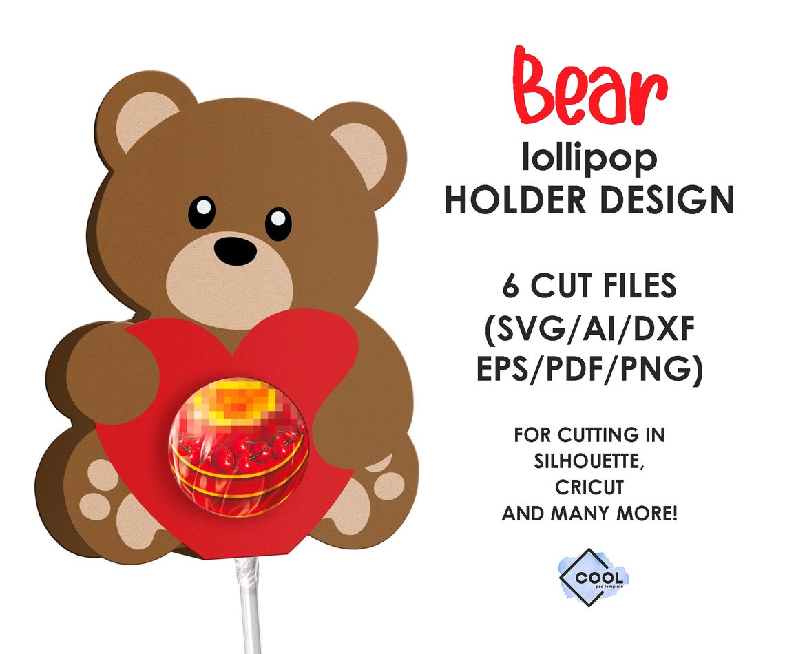 Bear With Heart Lollipop Holder Svg DIY Valentine's Day - Etsy