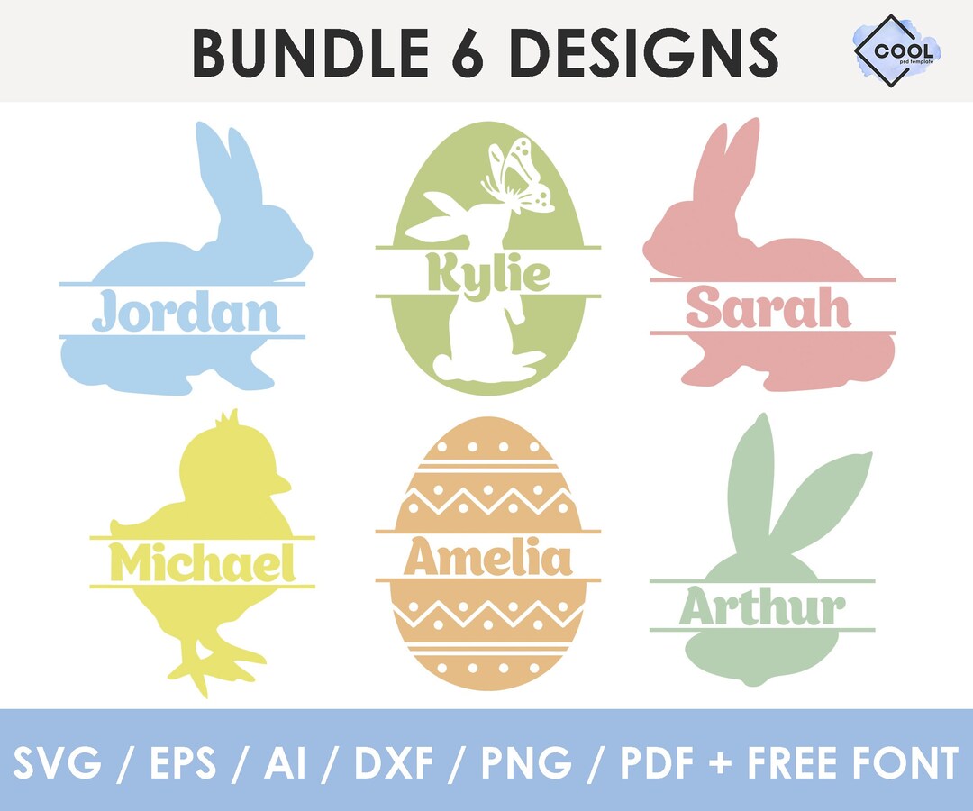 Easter Name Svg Bundle, Easter Bunny Basket Tag Svg, Laser Cutting ...