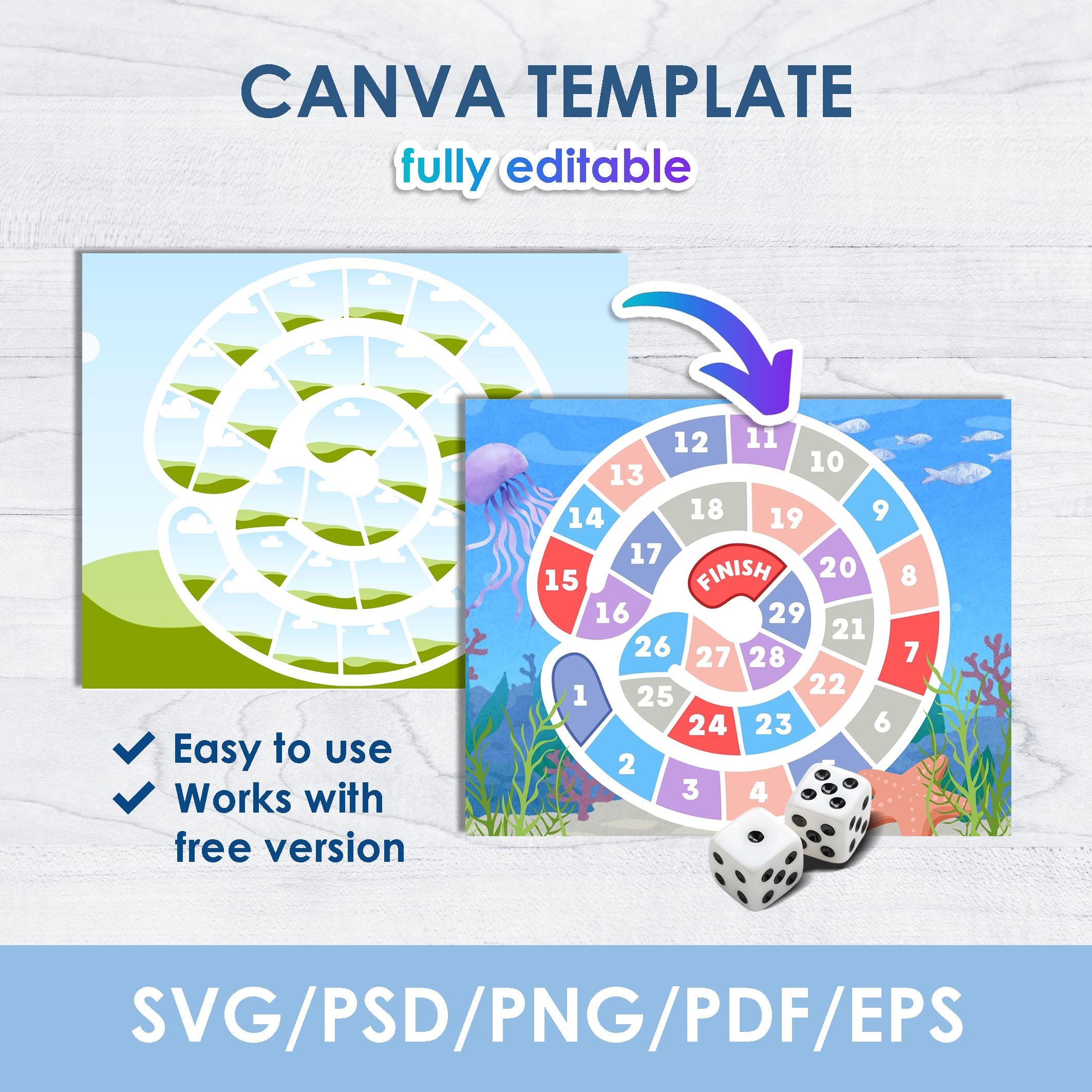 Editable Board Game Blank Template, Custom Kids & Adult Game Board ...
