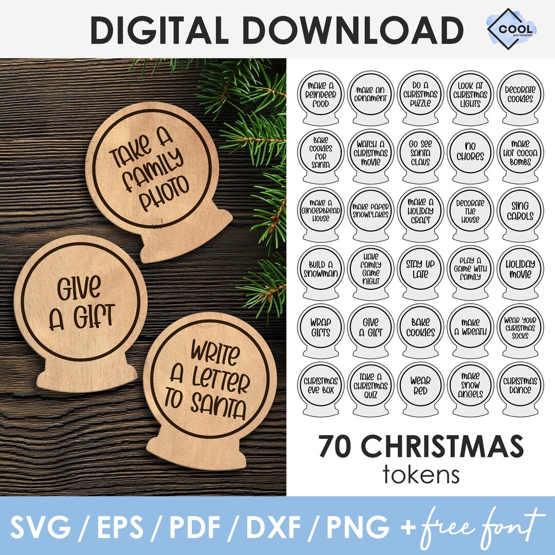 Christmas Activity Tokens SVG, Bundle, Holiday Bucket List Tokens SVG ...