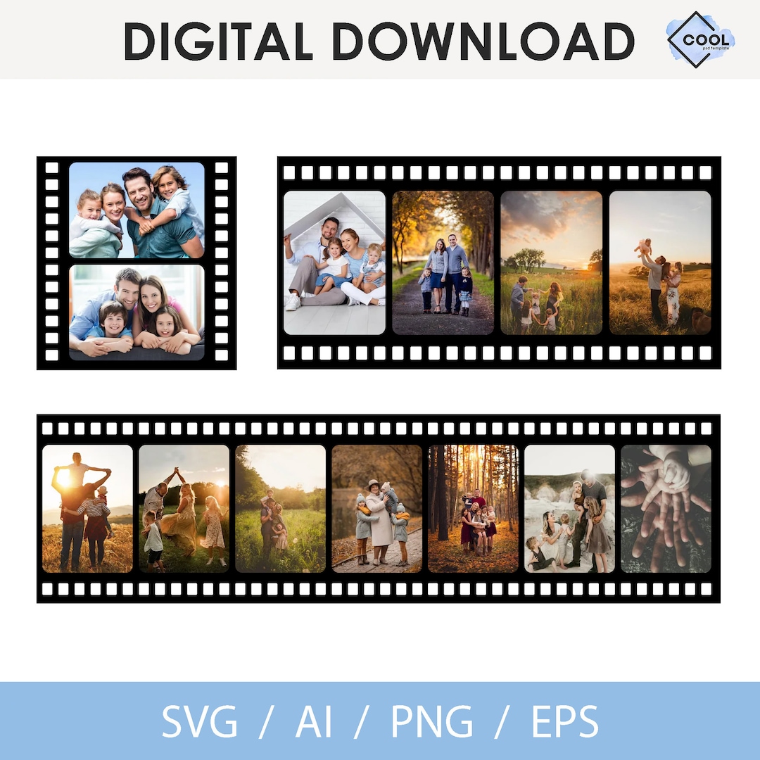 Editable, Movie Filmstrip Svg, Bundle, Cinema Vintage Svg, Custom ...