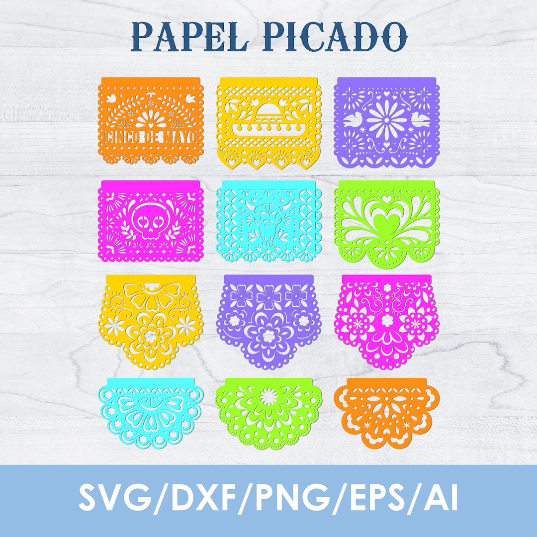 Papel Picado Svg, Bundle, Papel Picado Banner, Mexican Svg, Fiesta ...