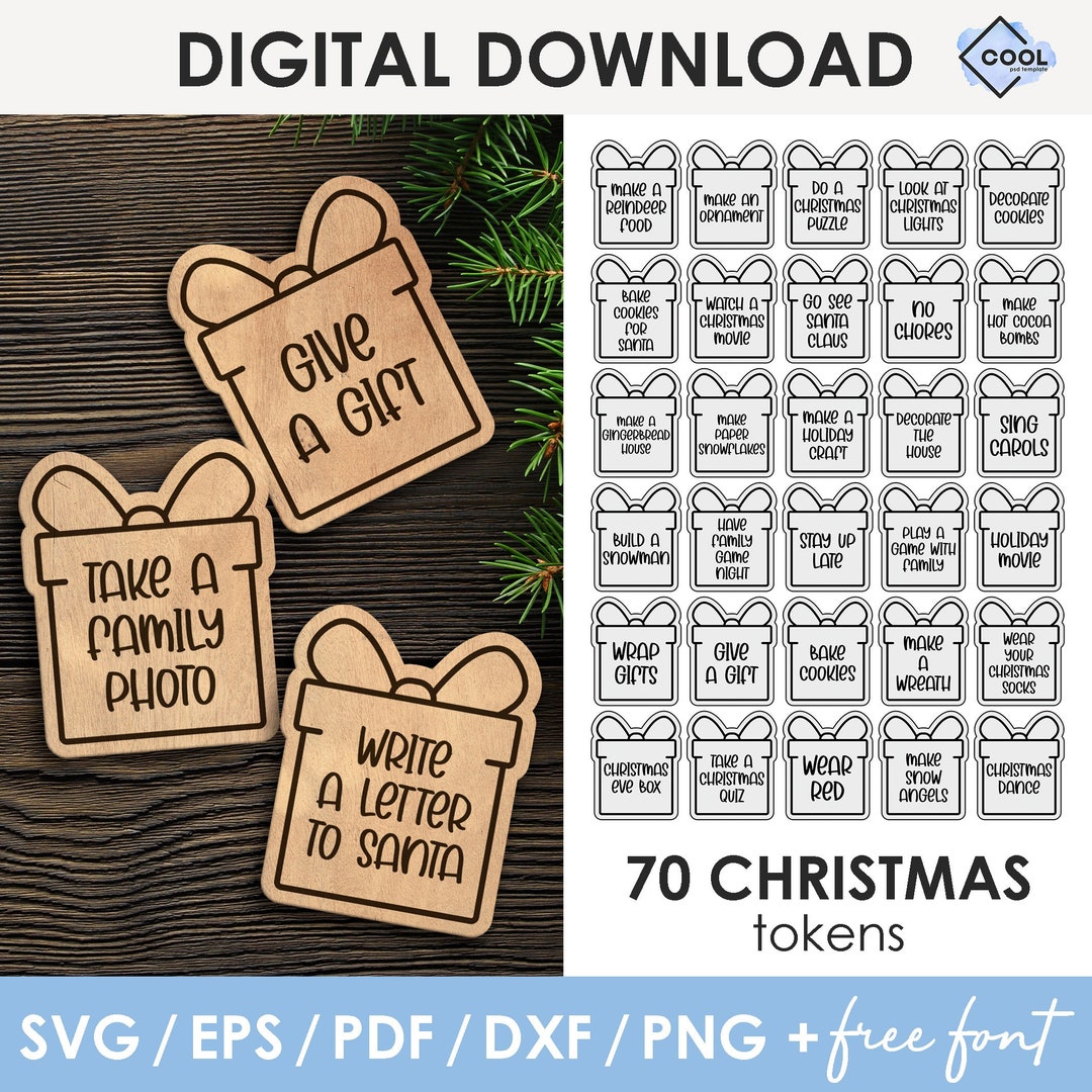 70 Christmas Activity Tokens SVG, Bundle, Holiday Bucket List Tokens ...