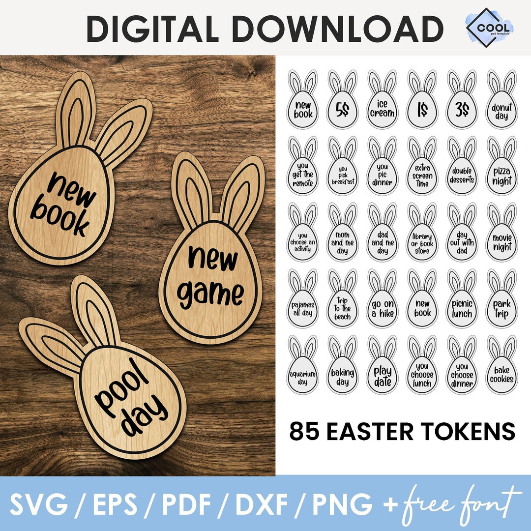 85 Easter Basket Tokens SVG, Bundle, Easter Egg Tokens SVG, Easter Kid ...