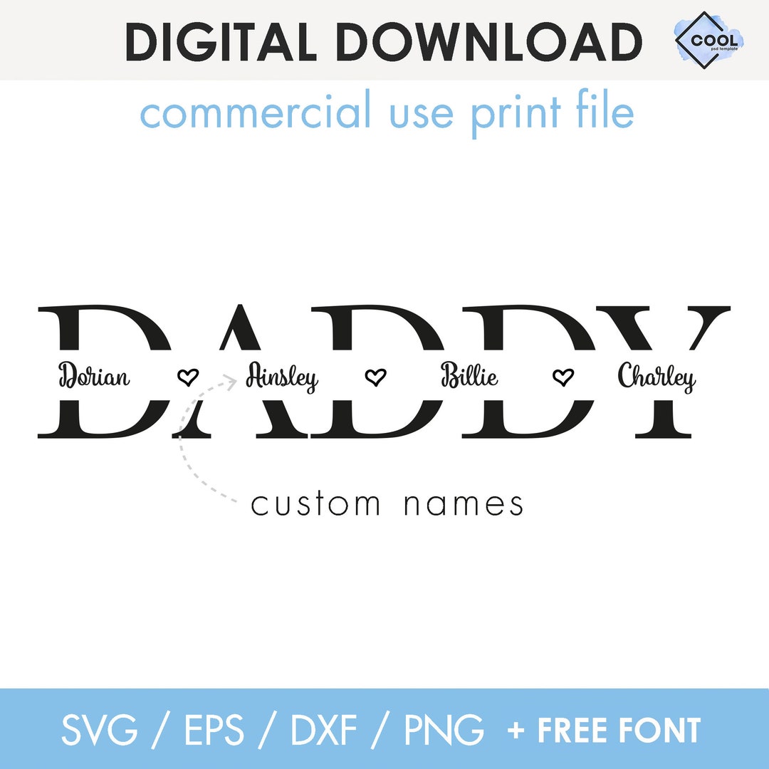 DADDY Split Name Frame Svg, Father's Day Monogram, Personalised, Vector ...