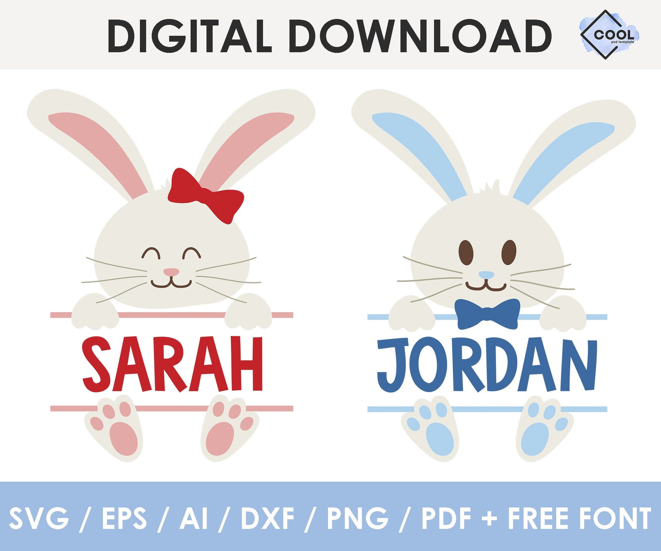 Easter Bunny Monogram Svg Rabbit Easter Name Monogram Svg - Etsy